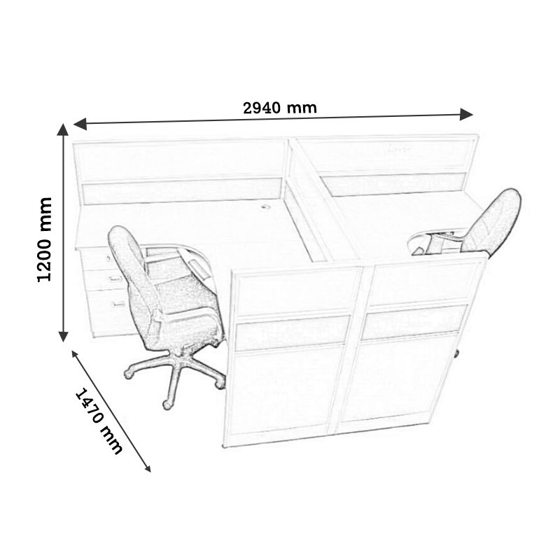 2 WAY WORKSTATION WITH GLASS PARTITION 1400mm LY-215 • Fairdeal Furniture